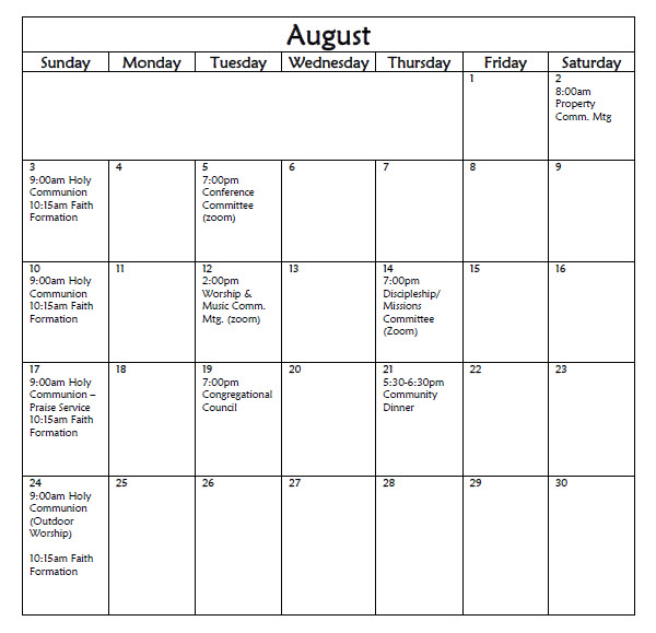 Calendar of Events - St Lukes Lutheran Church