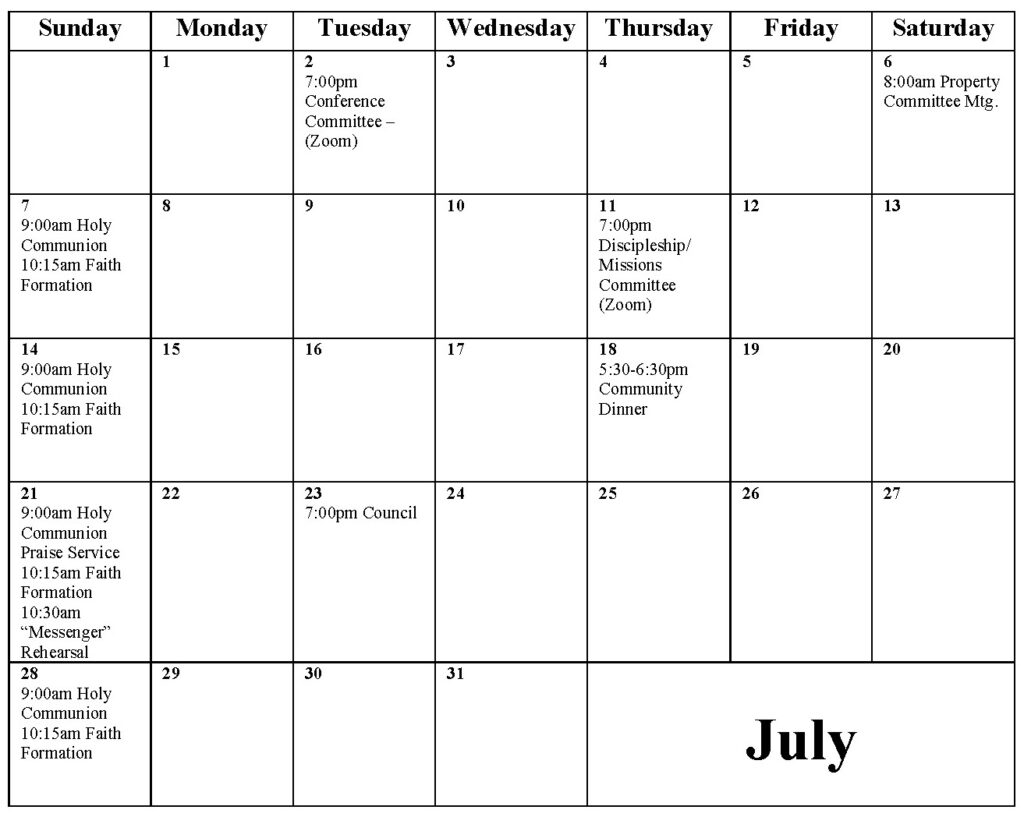 Calendar of Events - St Lukes Lutheran Church