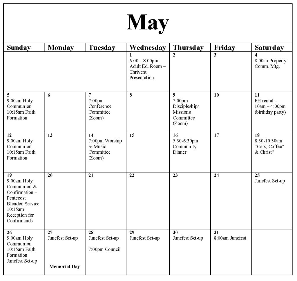Calendar of Events - St Lukes Lutheran Church