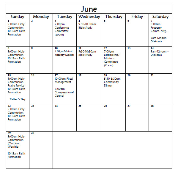 Calendar of Events - St Lukes Lutheran Church