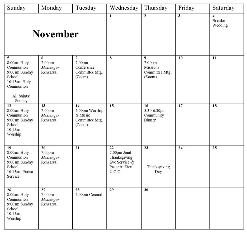Calendar of Events - St Lukes Lutheran Church