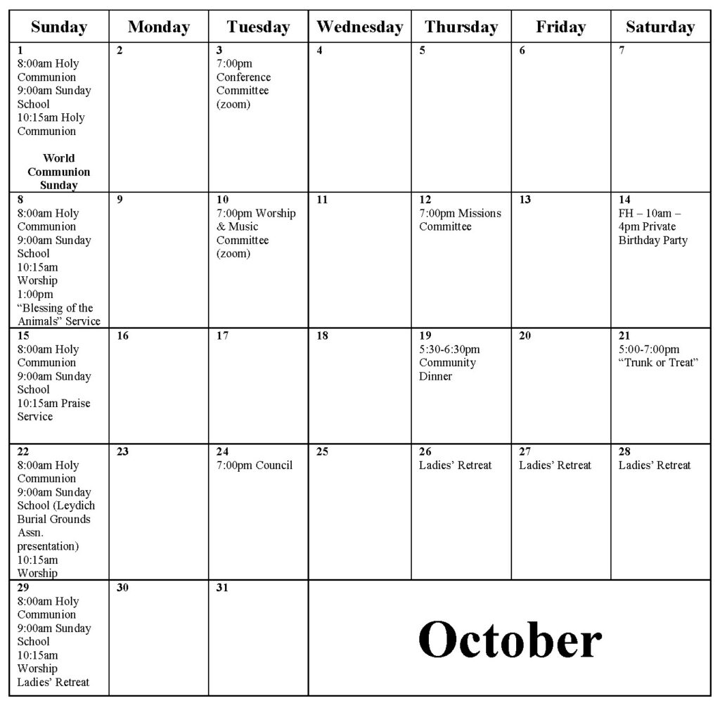 Calendar of Events - St Lukes Lutheran Church
